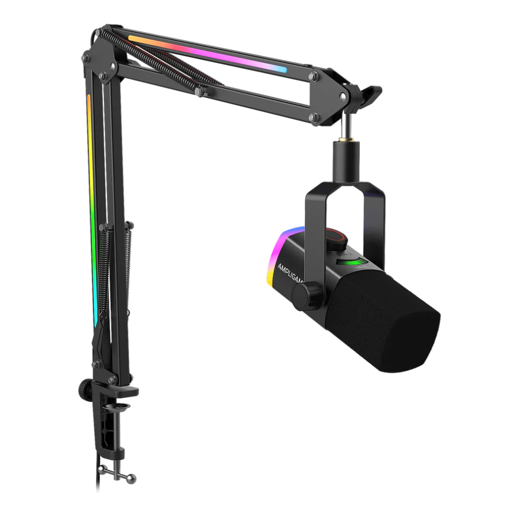 FIFINE AmpliGame AM8PROT Dynamic Microphone Kit with RGB Boom Arm Stand ...